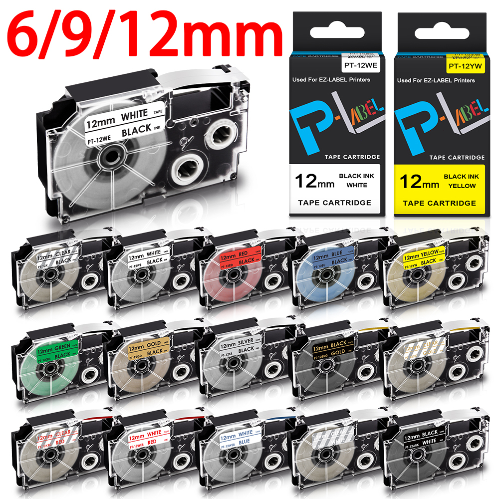 6mm 9mm 12mm Compatible Casio Label Tape XR Tape XR12WE XR9 XR12YW XR9WE XR9X XR6WE for Casio ...