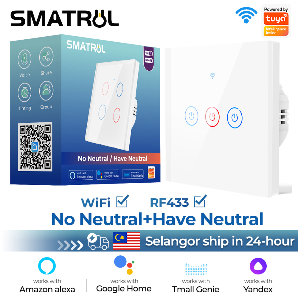 SMATRUL WiFi Smart Wall Switch +433 RF - Compatible with Google Home ...
