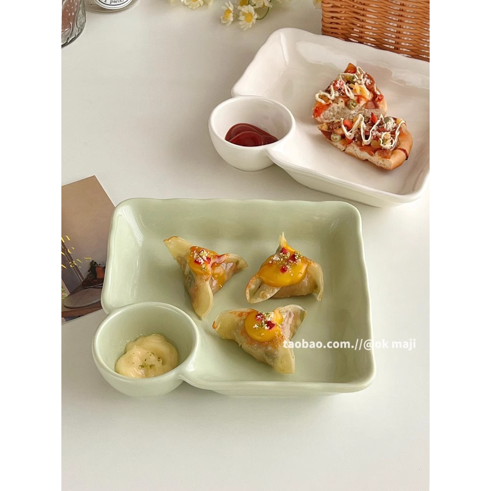 Square dumpling tray with vinegar tray ceramic dumpling tray divided ...