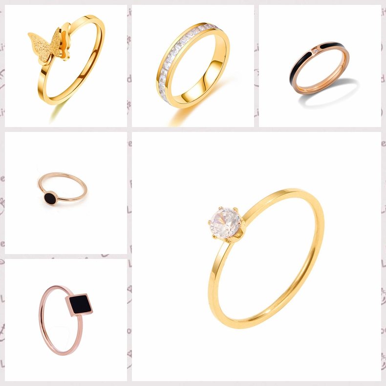 Cincin titanium wanita hitam korea fashion emas perak ring for women ...