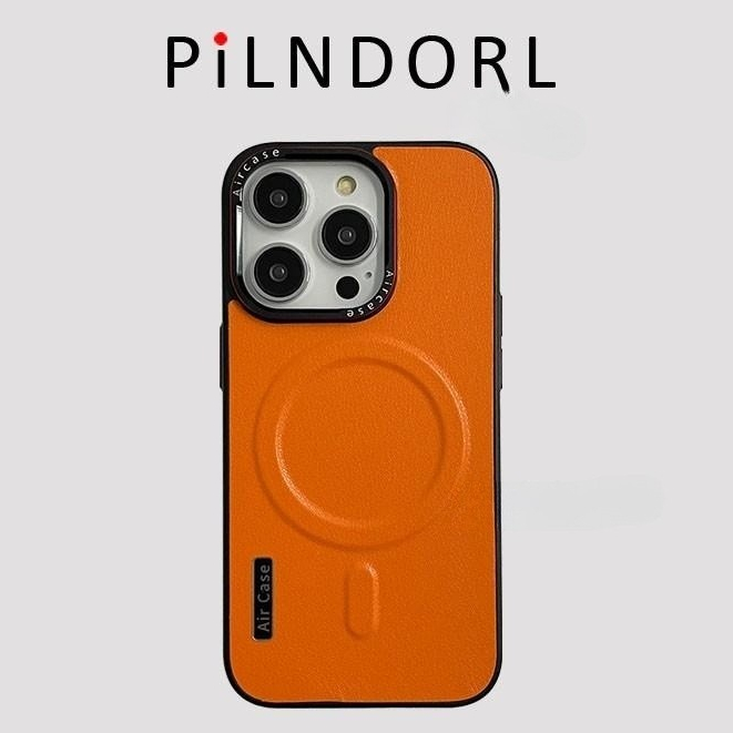 Light luxury leather orange magnetic mobile phone case for Apple iPhone ...