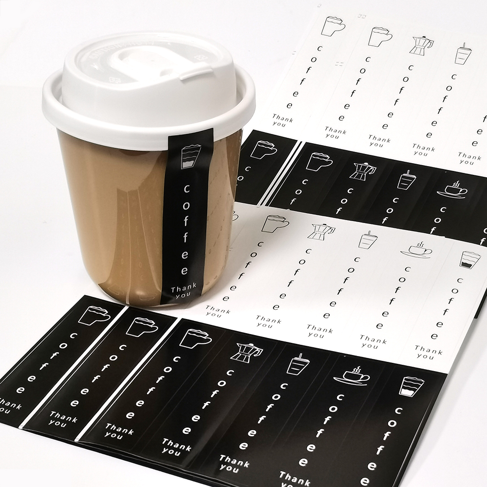 100 Pcs/Pack 2*9cm Black White Coffee Sticker Coffee Cup Packaging ...