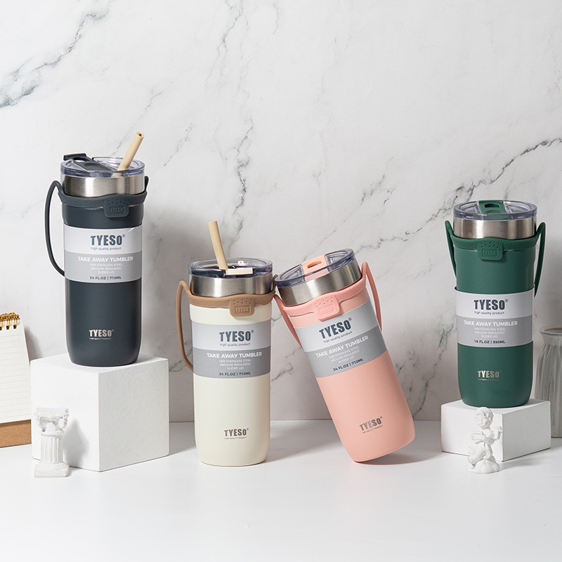 Tyeso Tumbler Stainless Steel Insulated Vacuum Thermos Coffee Mug Water Bottle Handle 550ML ...