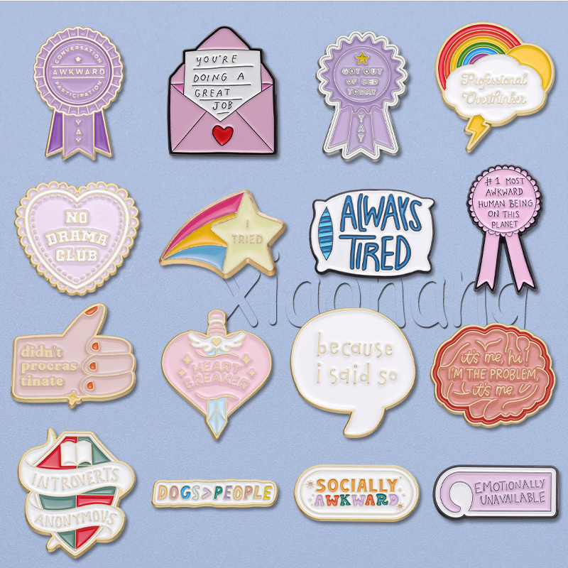 Cartoon Text Enamel Pins Ribbon Letter Love Envelope Brooch Rainbow ...
