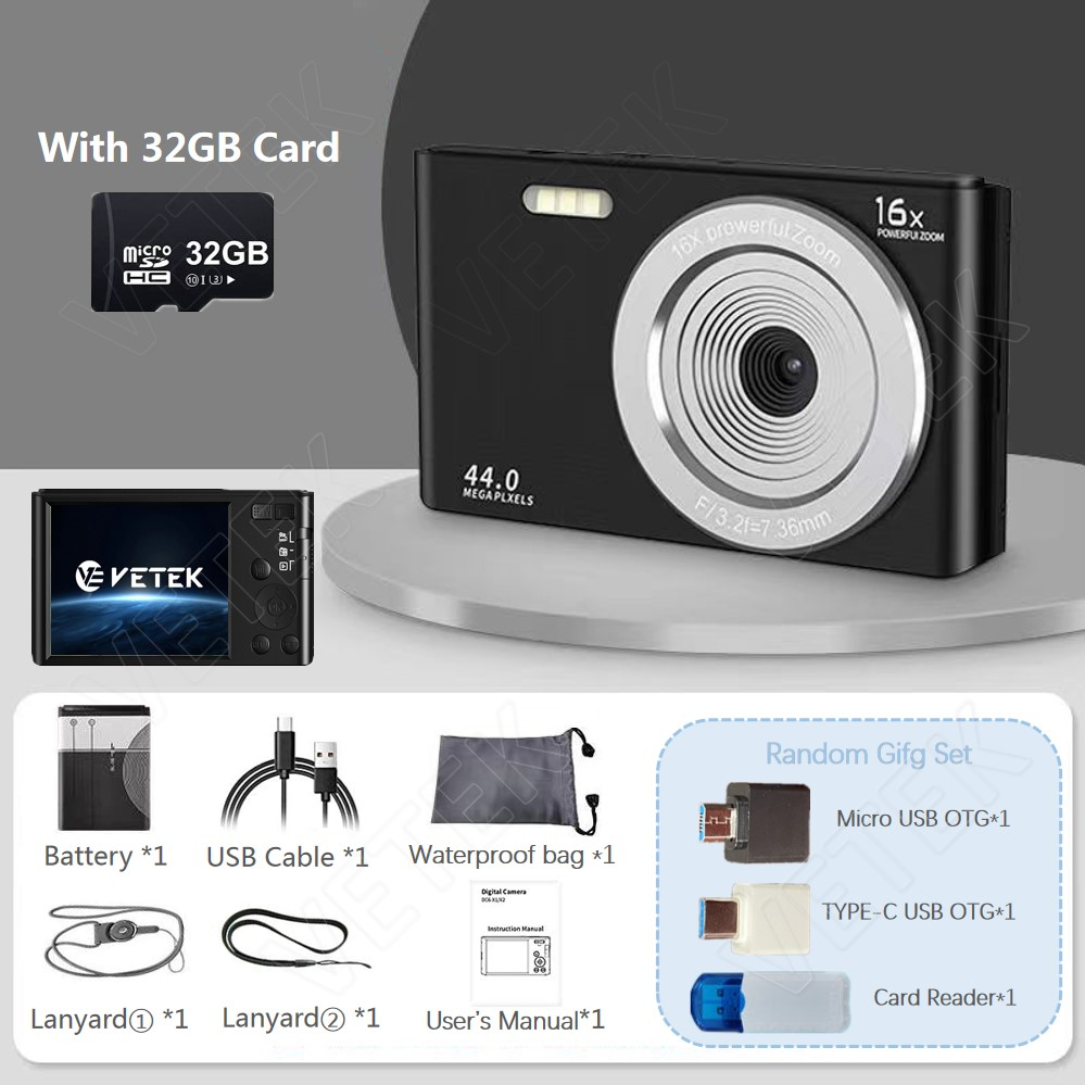 VETEK1 Kamera 4K Digital Camera 44MP CCD Mini Camera With 2.8 Inches ...
