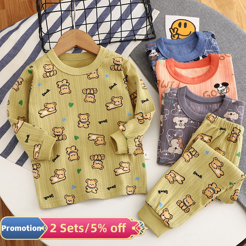 Autumn Winter Cotton Pyjamas Set for Kids Girls Bear Printed Bottoming ...