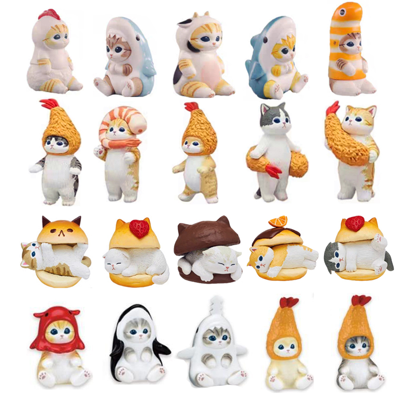 5Pcs/Set Mofusand Kawaii Tempura Fried Shrimp Shark Cat Action Figure ...