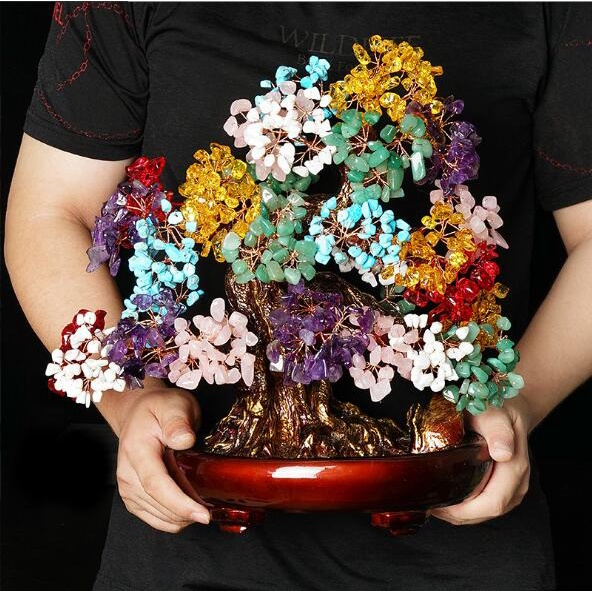 Crystal Money Tree Ornament Desktop Deco Fortune Trees Feng Shui LUCKY ...