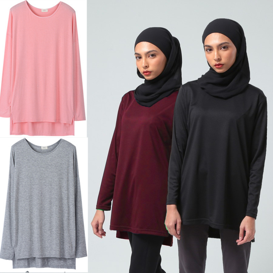 Cotton Baju Sukan Lengan Panjang Cutting Longgar Women Sport Yoga ...