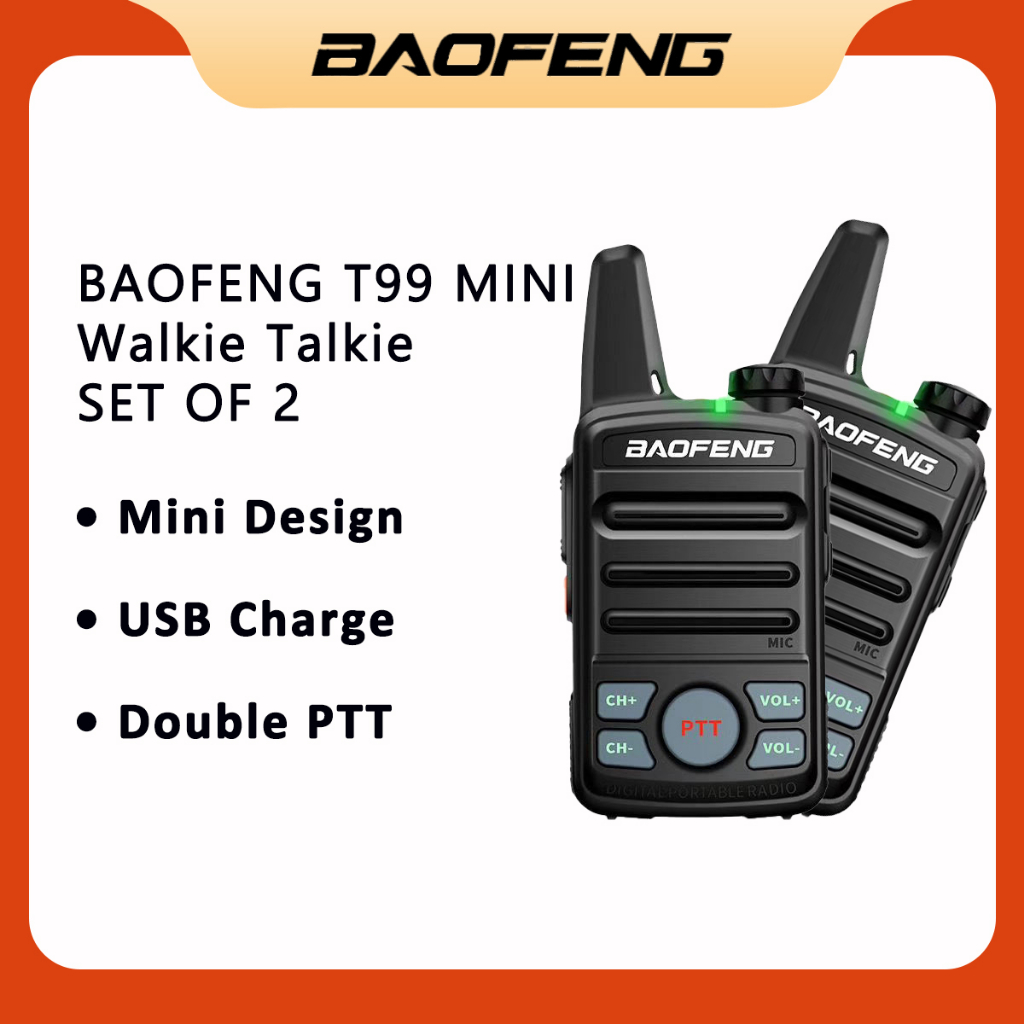 Baofeng T99mini Walkie Talkie USB 8W Portable Radio Black Two-Piece Set ...