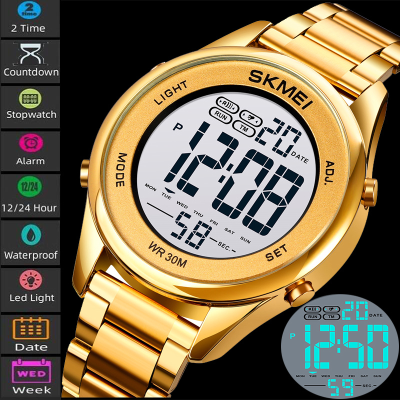 Skmei Men's Digital Sport's Watch Luxury Stainless Steel Strap Led Waterproof Wristwatches ...