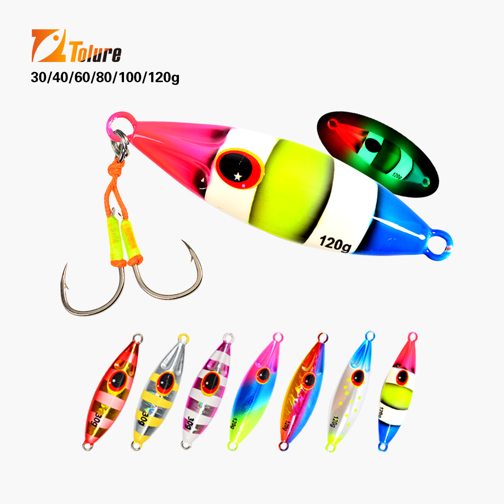 TL Slow Jigging Lures 20g 30g 40g 60g 80g 100g 120g 1PC Saltwater Luminous Casting Metal Jig ...