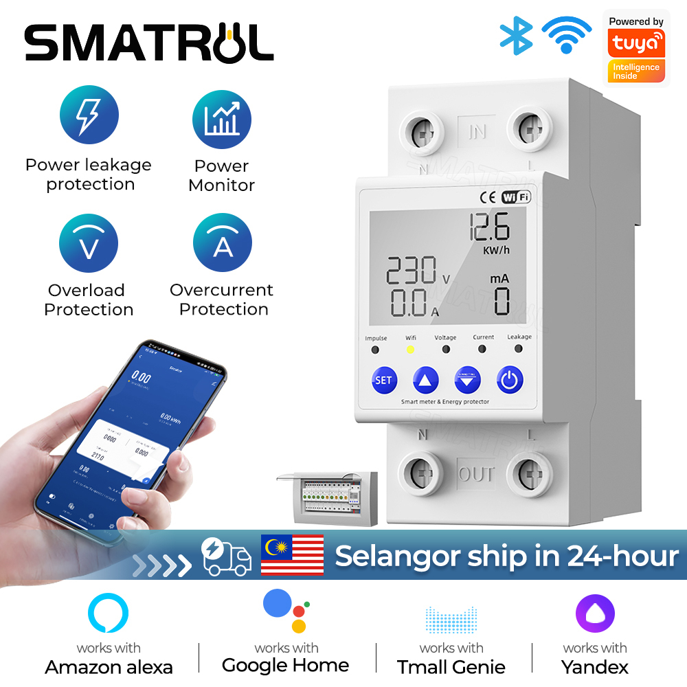 Smatrul 40 63a Wifi Smart Switch Tuya Energy Meter Kwh Metering Circuit Breaker Timer With