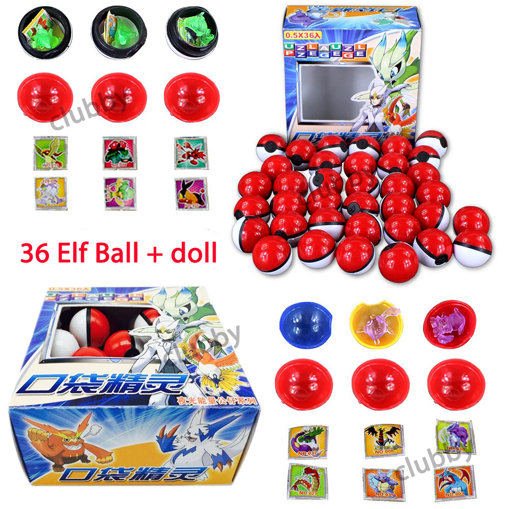 36pcs Pokemon Elf Ball Anime Doll Pokeball Pocket Monster Gacha Toy Kid ...