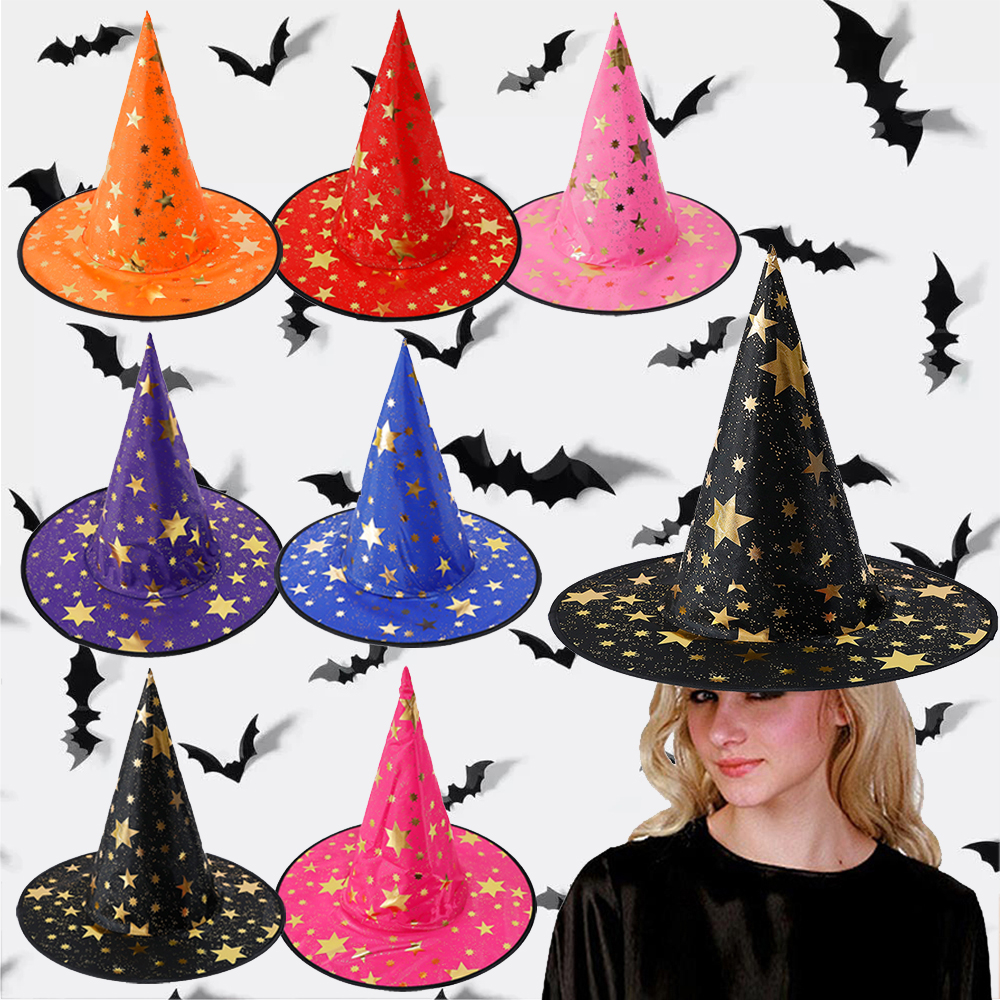 Glitter Stars Halloween Witch Hat Adult Kids Halloween Party Dresses Up ...