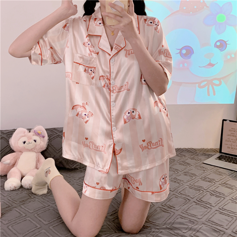 Pajamas Set Women Cute Kuromi Cinnamoroll Home Suit for Women Satin ...
