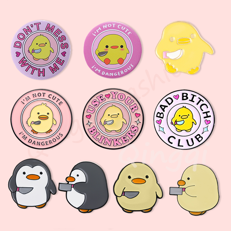 Funny Yellow Duck Enamel Pin Brooches Cute Angry Duck Brooch Laple Pin ...