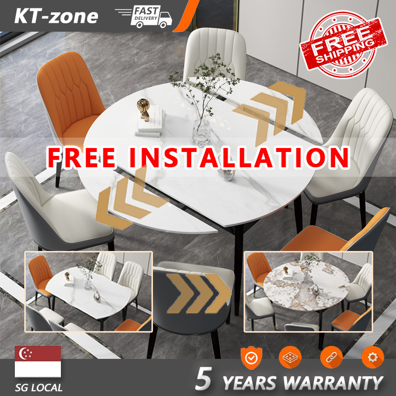 R5 Extendable R5 Dining KT-zone Round Table Set Sintered Marble ...
