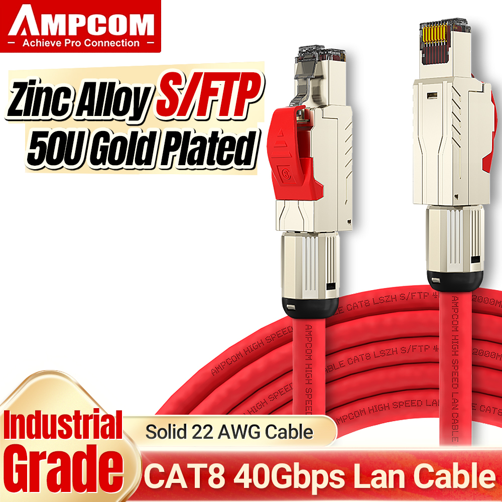 AMPCOM CAT8 Ethernet Patch Cable, 1-25M S/FTP 22AWG Screened Solid Cable | 2000Mhz (2Ghz) Up To ...