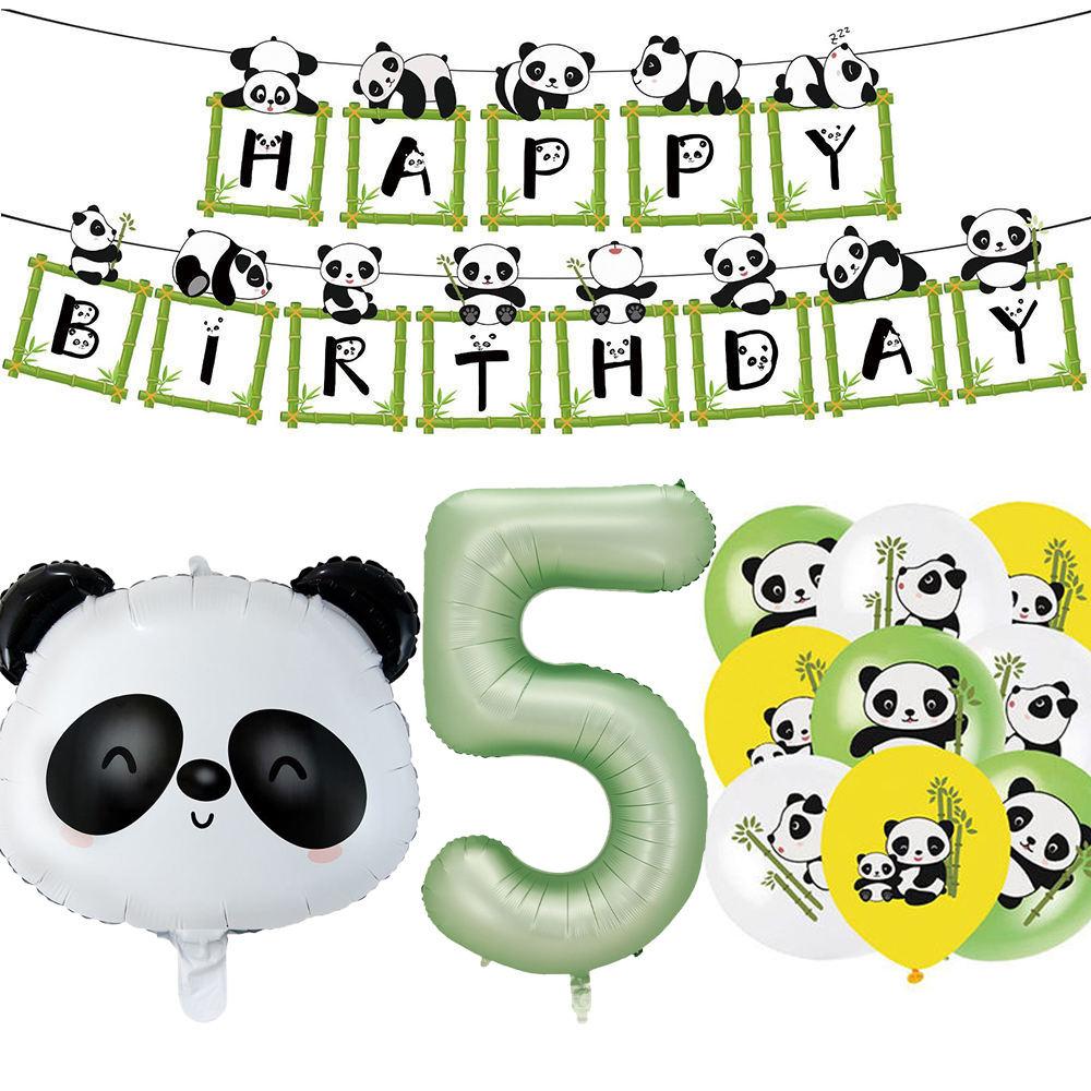 Panda Birthday Balloons Banner Cake Topper Baby Shower Party Decoration ...