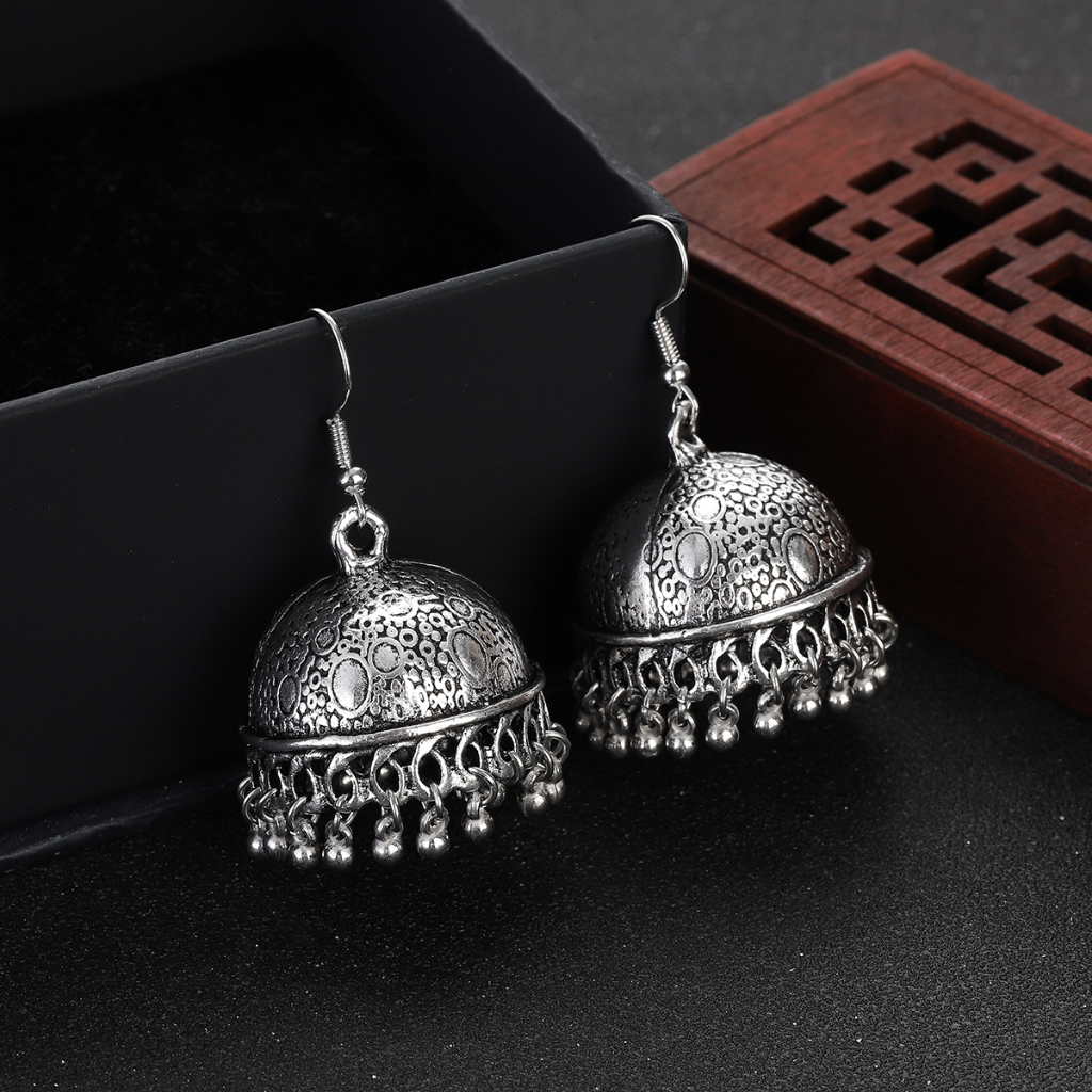 Ethnic Classic Silver Color Dangle Jhumka Indian Earring Ladies Gypsy ...