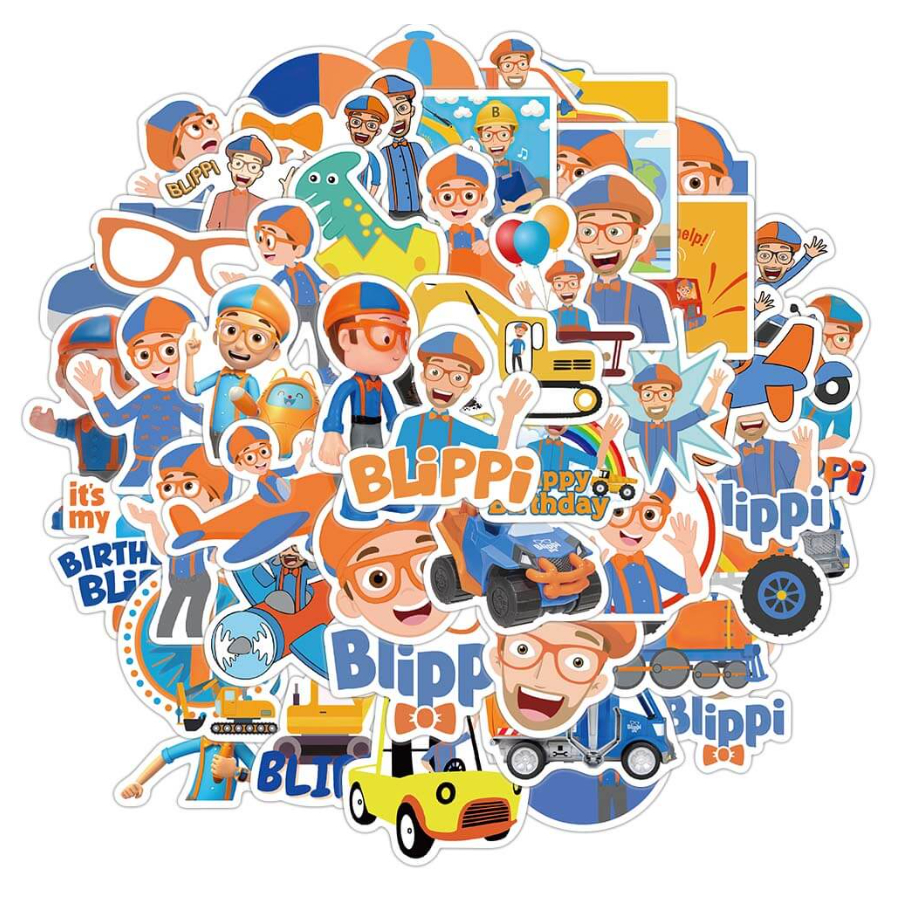 50PCS Blippi Theme Party Cartoon Sticker Set Blue English Teacher ...