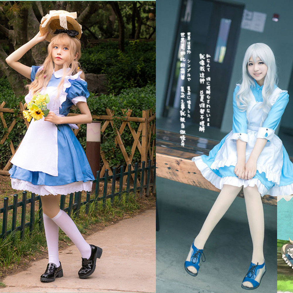 Alice In Wonderland Alice Cosplay Anime Version Blue Cute Dress Maid ...