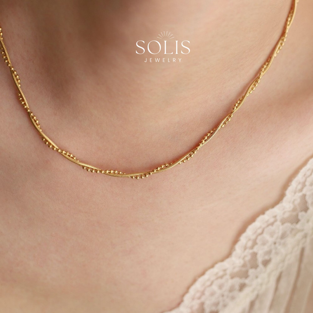 2 Layers Twisted Beaded Gold Chain Necklace • Waterproof Non Tarnish ...
