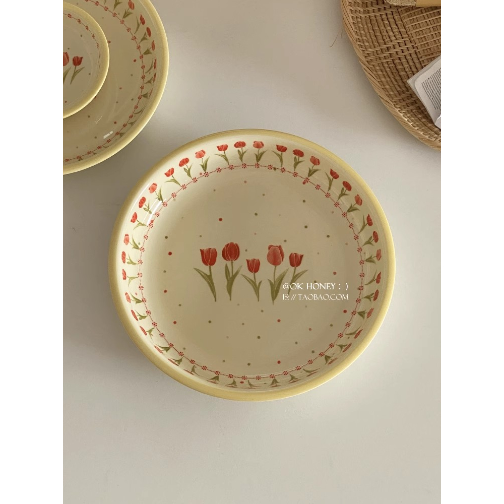 Milk yellow floral ceramic plate Instagram Korean plate Underglaze ...