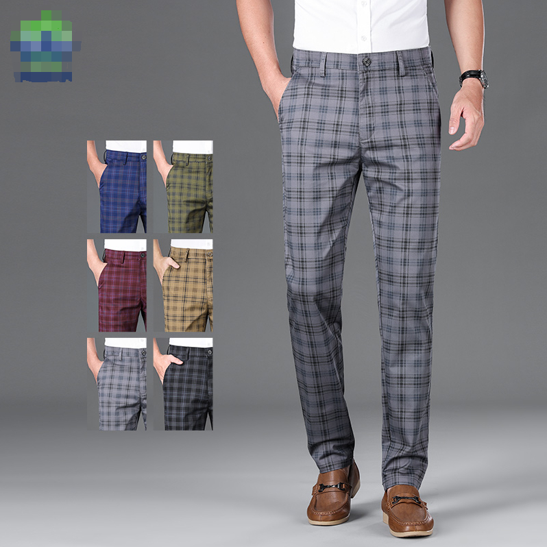 Clothing High Quality Golf Plaid Pants Men Classic Cotton Casual Full ...