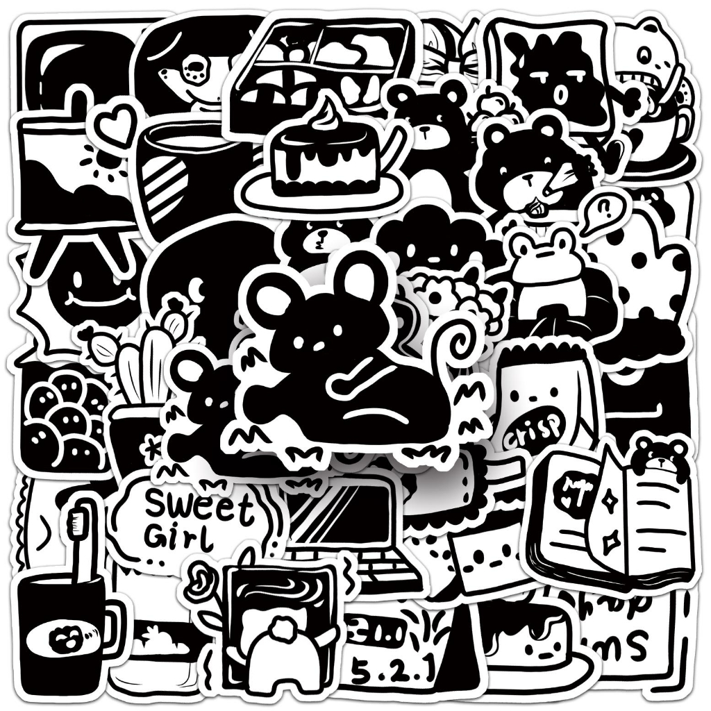 50 Piece Funny black&white Stickers Home Decal Waterproof Stickers For ...