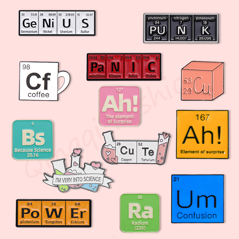 Funny Chemical Element Symbols Texts Enamel Pin Metal Brooch Creative ...