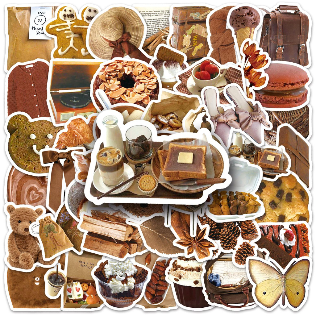50 Piece Ins Style Retro Brown Sticker Stickers Waterproof DIY For ...