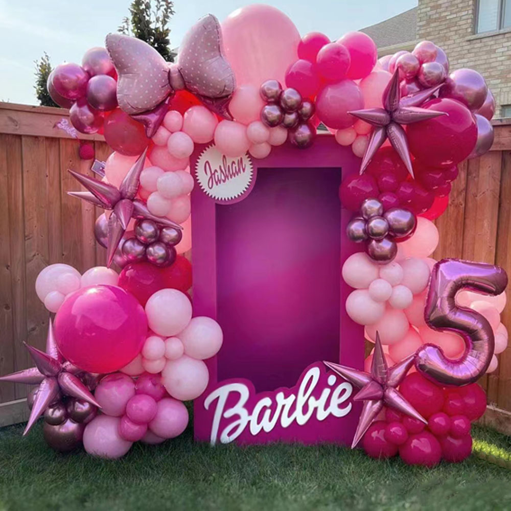 119pcs Barbie Pink Princess Theme Balloon Garland Arch Kit Pink Bow ...