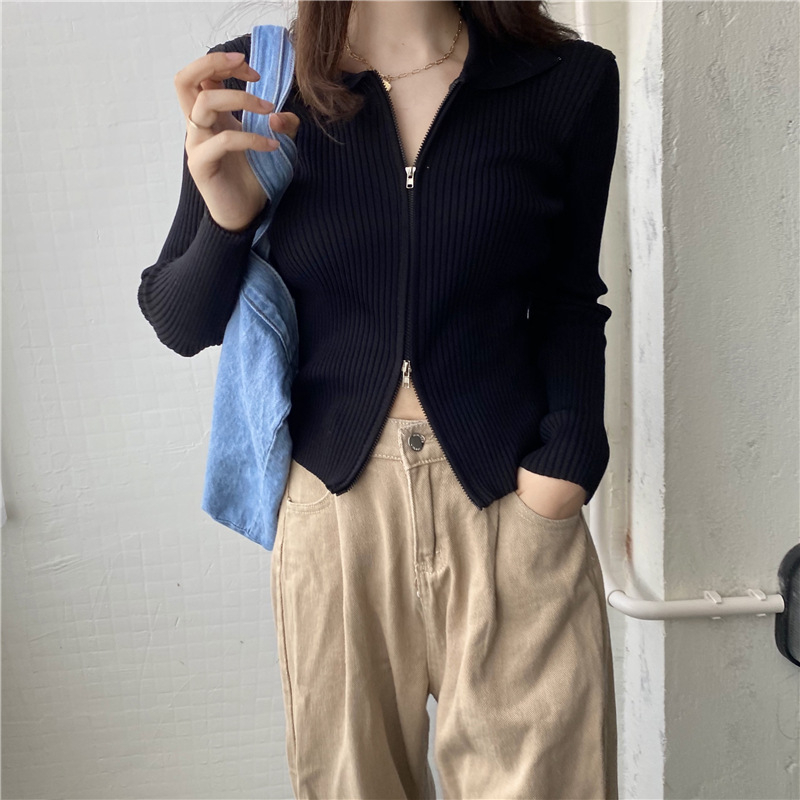 XIAOZHAINV Korean Fashion Zipper Pit Knitted Cardigan Tight And Sexy ...