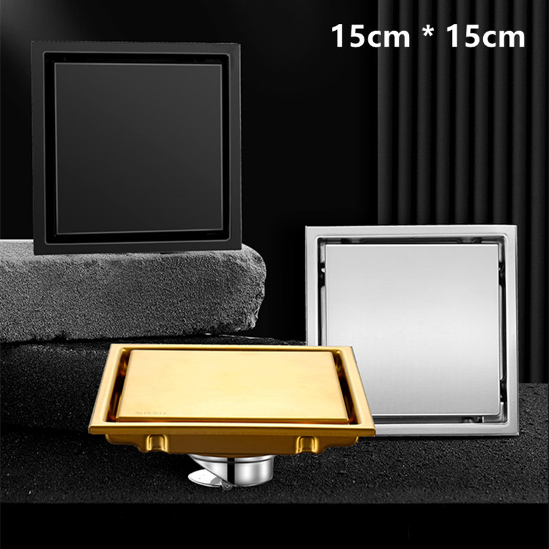 Floor Drain 15*15cm Shiny Gold Square Invisible Floor Waste Drain ...