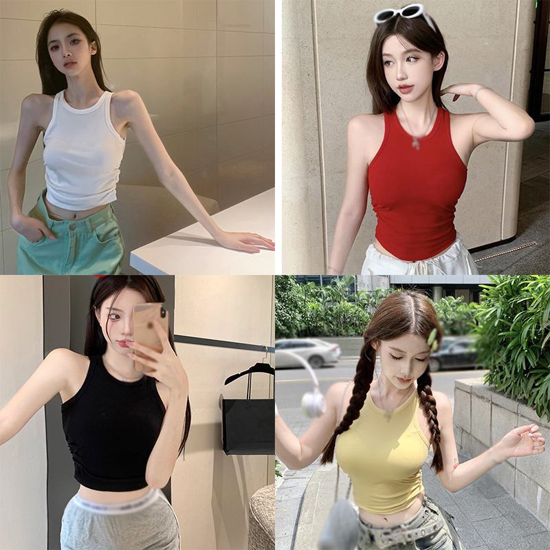 Korean Summer Tank Top Sleeveless Crop Top Women's Sleeveless with Bra ...