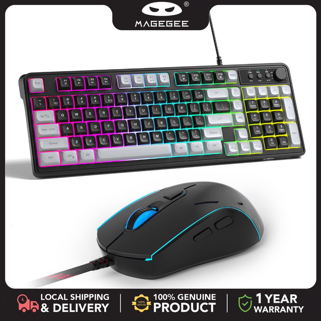 MageGee GK980 RGB Gaming Keyboard and Mouse Set with Volume Knob, Wired ...