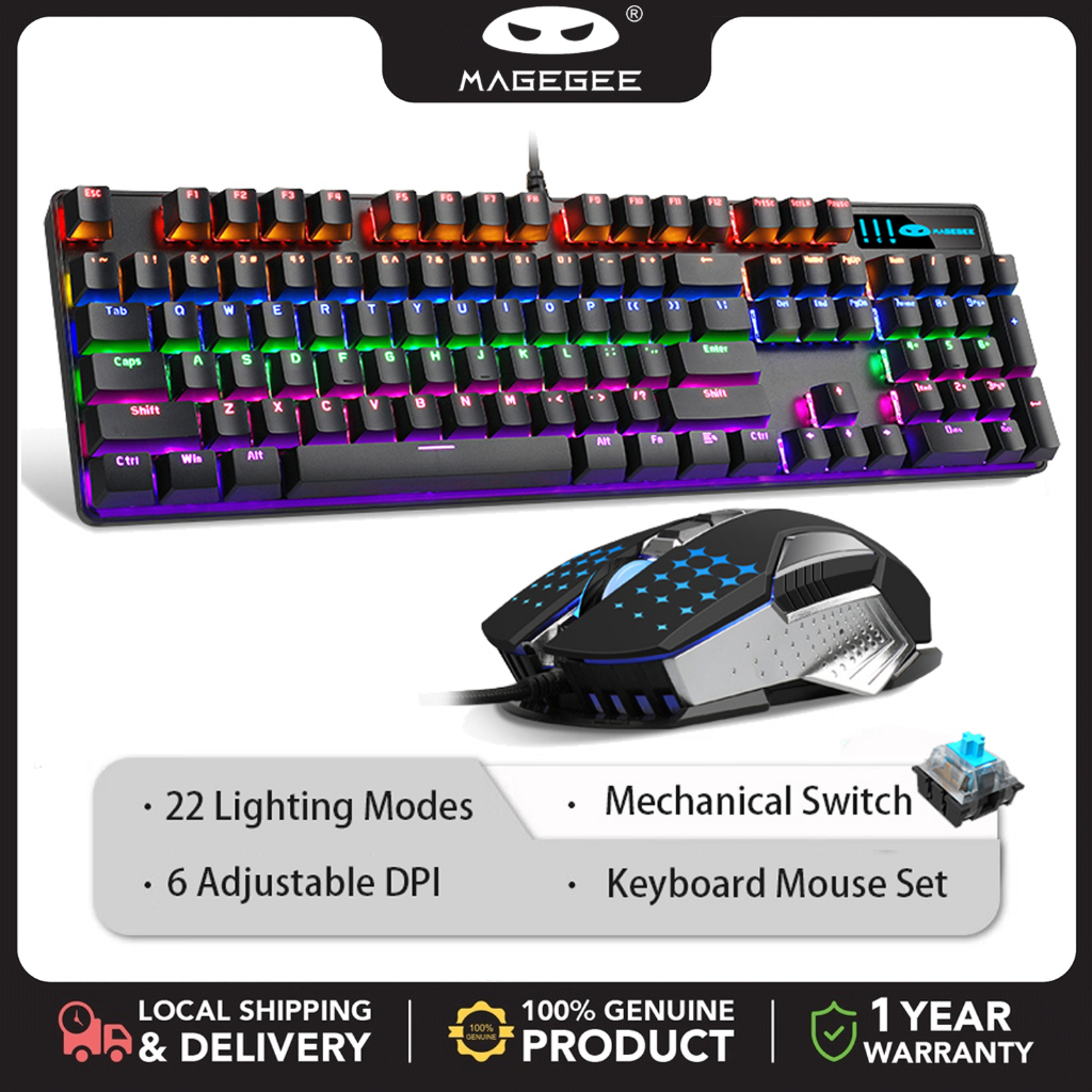 MageGee Mechanical Gaming Keyboard and Mouse Combo Set Wired LED ...