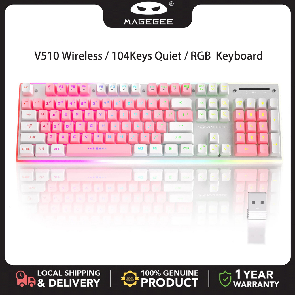 MageGee V510 Wireless Gaming Keyboard, Rechargeable RGB LED Backlit ...