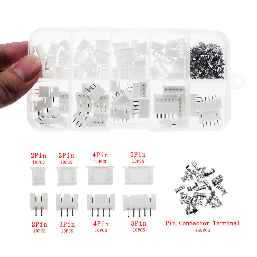 230pcs/box XH2.54 2p 3p 4p 5p pin 2.54mm Pitch Terminal Kit / Housing / Pin Header JST Connector ...