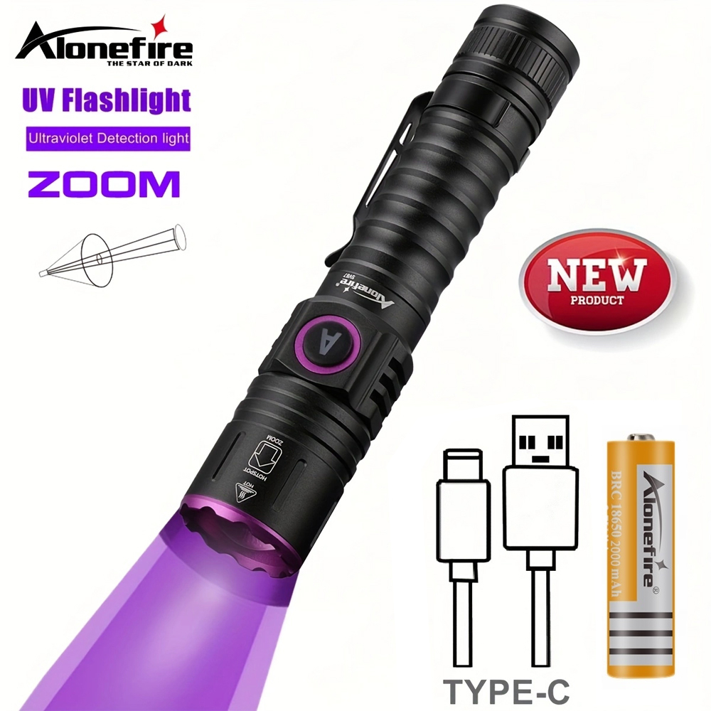 Alonefire SV87 Zoom UV Flashlight 395/365NM USB Rechargeable Portable ...