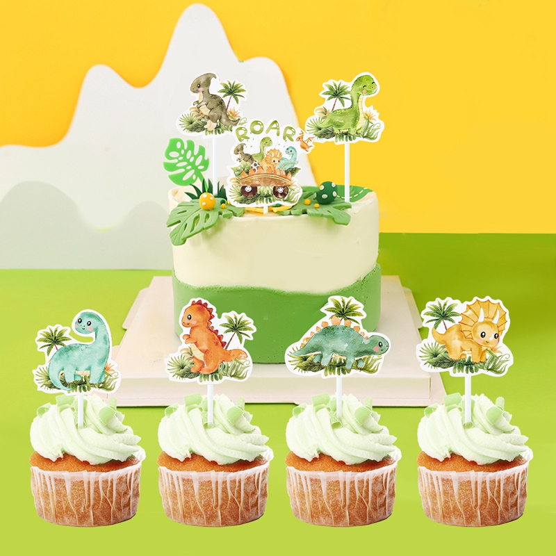 16pcs Dinosaur Cute Creative Cake Topper Roar Cartoon Rex Forest Baking ...
