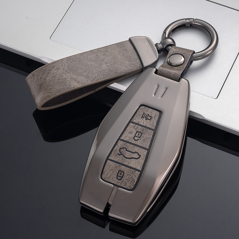 Zinc Alloy + Leatheru Car Key Fob Cover Case Shell Holder Set For Geely ...