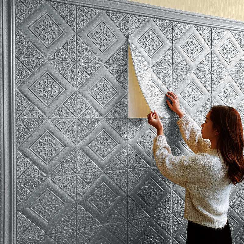 3D Wall Paper Dinding Adhesive Wall Stickers PE Waterproof Panner ...