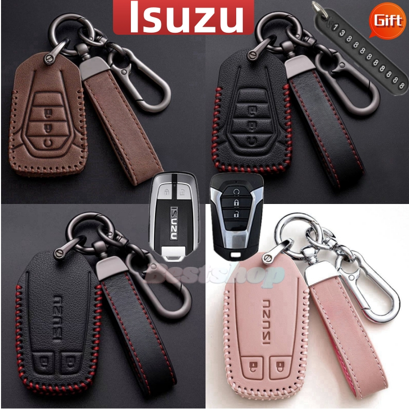 2/3-Buttons Leather Casing Car Key Case Cover Keychain isuzu New MU-X ...