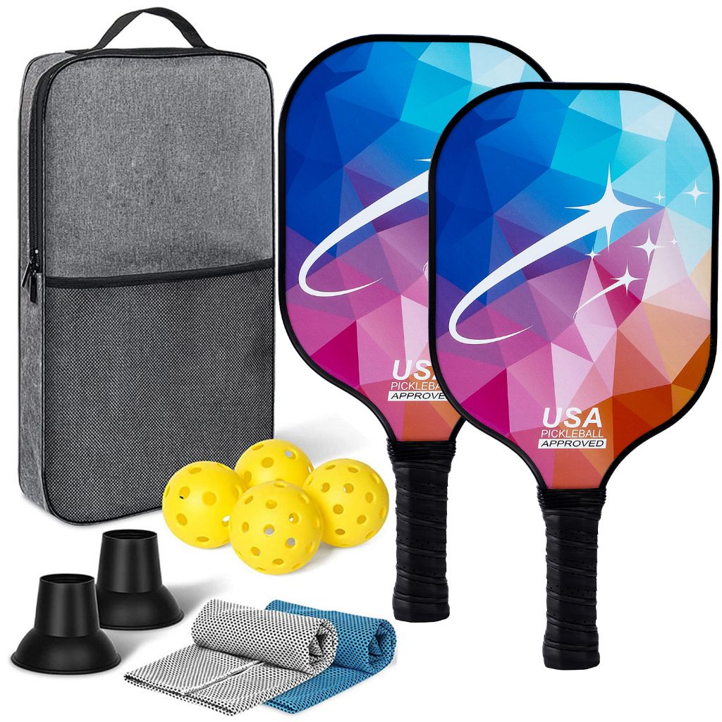 Pickleball Set of 2 Pickleball Paddles with 4 Balls Paddle Case Ball ...