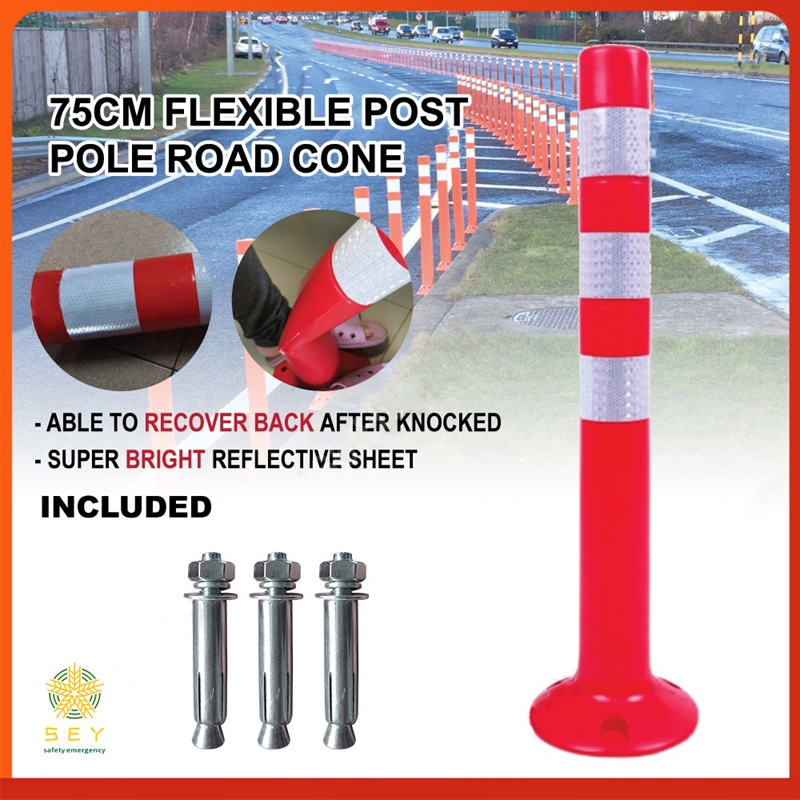 【SEY】30 Inch 75cm Flexible Post Pole Road Cone Safety Red EVA Material ...