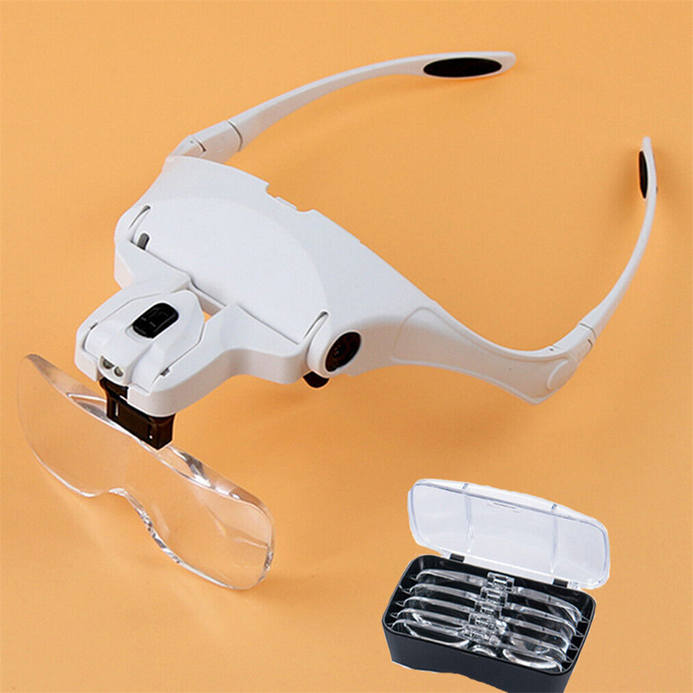 5 Lens Loupe 2 LED Light Glasses Magnifier with Elastic Headband ...