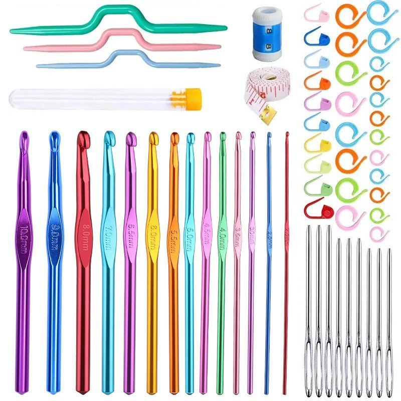 100Pcs Beg Kait 1 set Colorful Magic Knitting Tool Set Kit Hook Needle ...